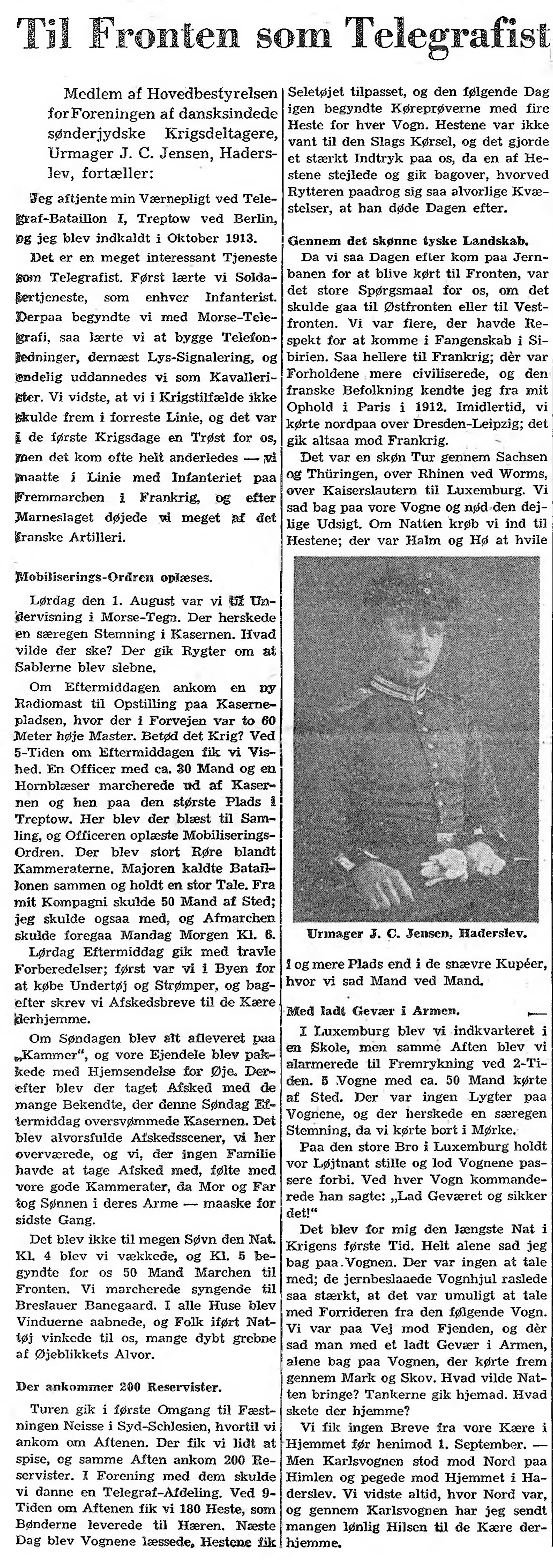 Jensen, Jørgen Clausen (1891-1958) | Den Store Krig 1914-1918