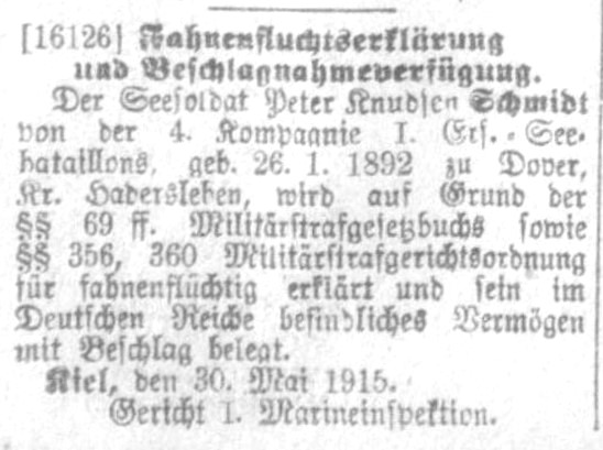 Schmidt, Peter Knudsen (1892-efter 1929) | Den Store Krig 1914-1918