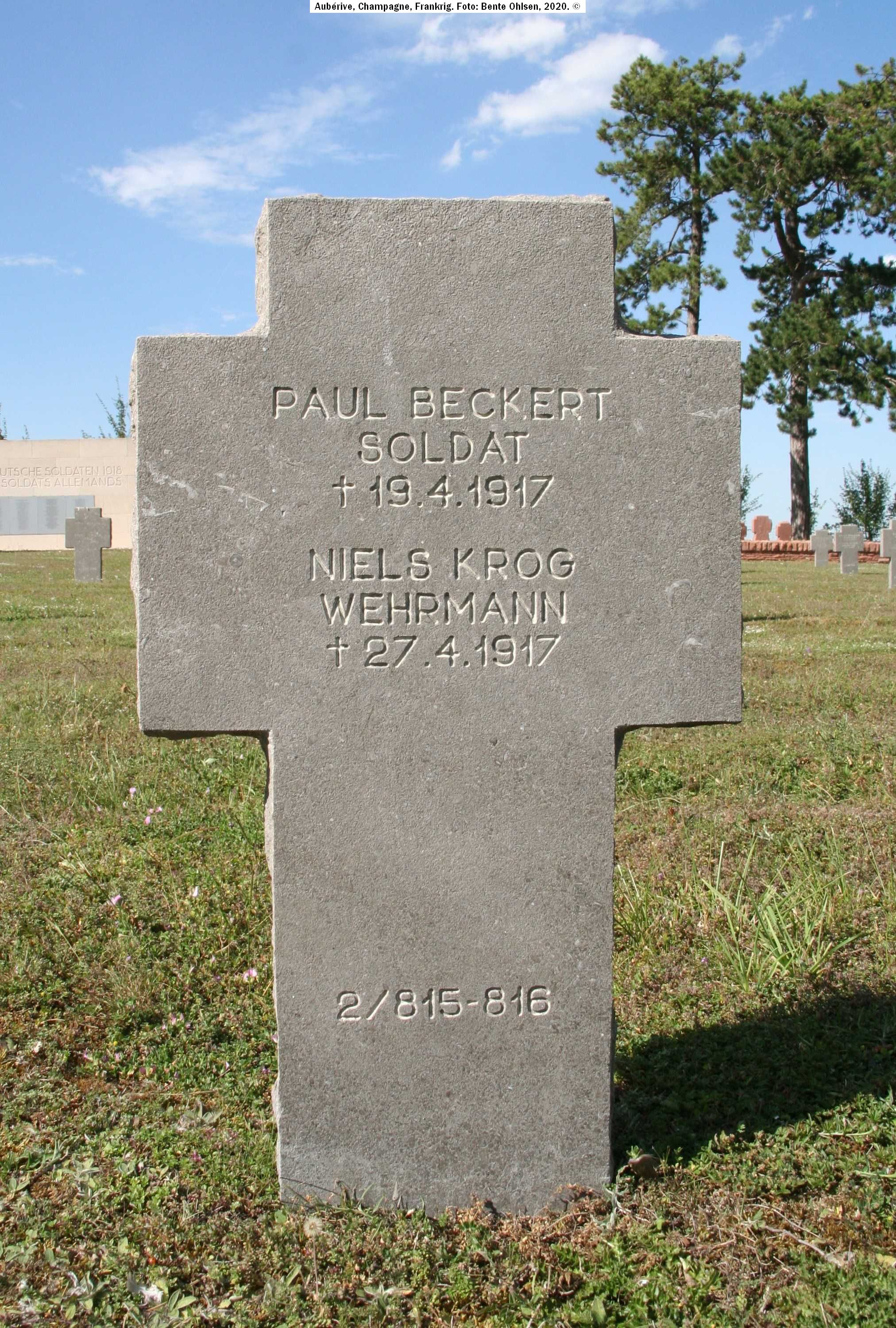 Krog, Niels Nissen (1880-1917) grav, Aubérive, Champagne, Frankrig ...